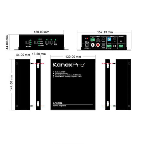 KANEX PRO AP2DBL Mini Audio Amplifier with Mic Mixer with IR remote