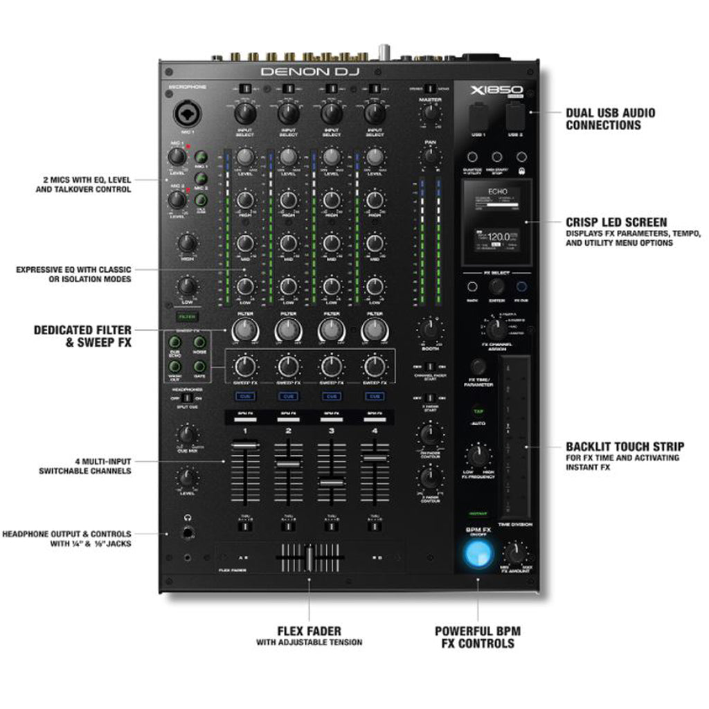 Denon X1850 PRIME, Professional 4-Channel DJ Club Mixer