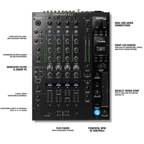 Denon X1850 PRIME, Professional 4-Channel DJ Club Mixer